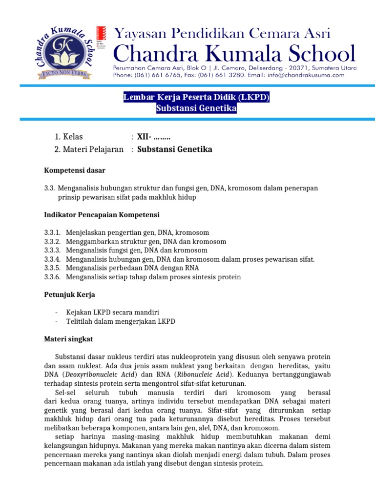 LKPD Substansi Genetika | PDF