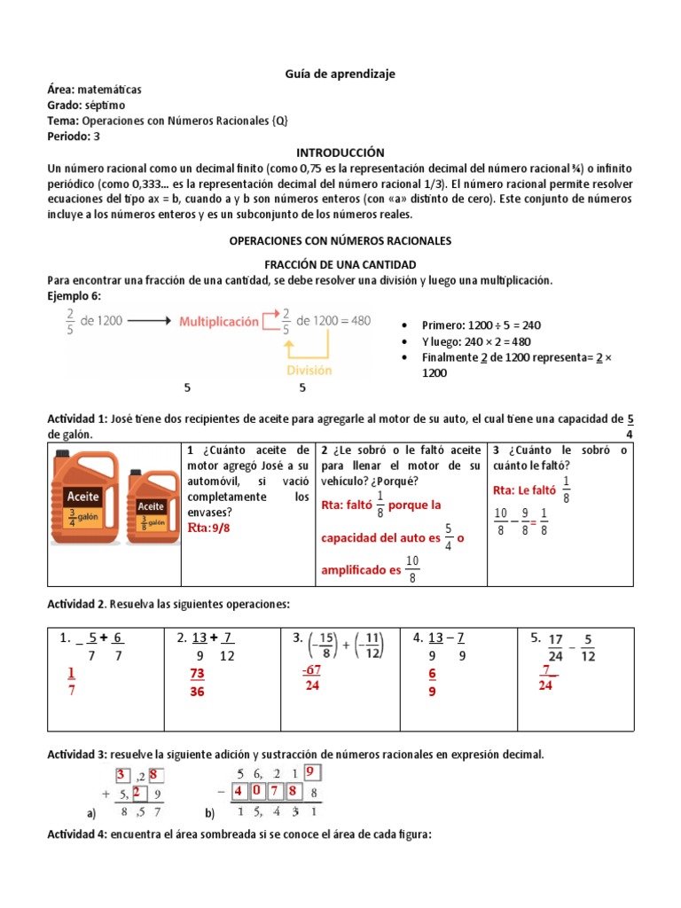 Guia 1 - Matematicas - Septimo - 3P - Completo - Respuesta - 0 | PDF | Número racional ...