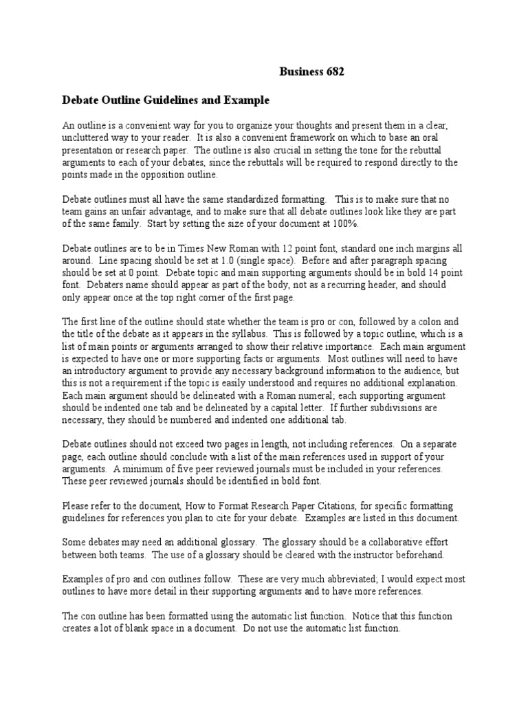 Business 682 Debate Outline Guidelines and Example | PDF | Teachers ...