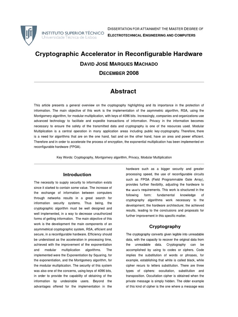Cryptographic Accelerator in Reconfigurable Hardware | PDF ...