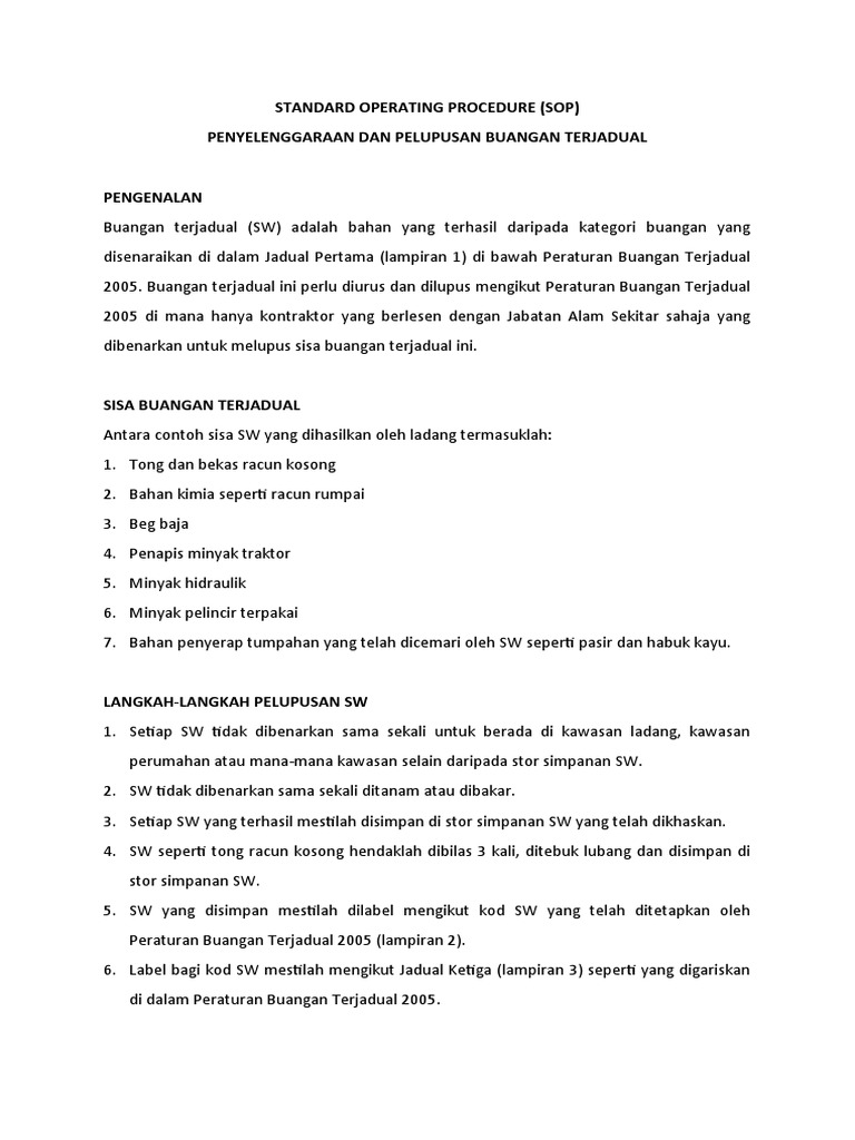 SOP Scheduled Waste | PDF