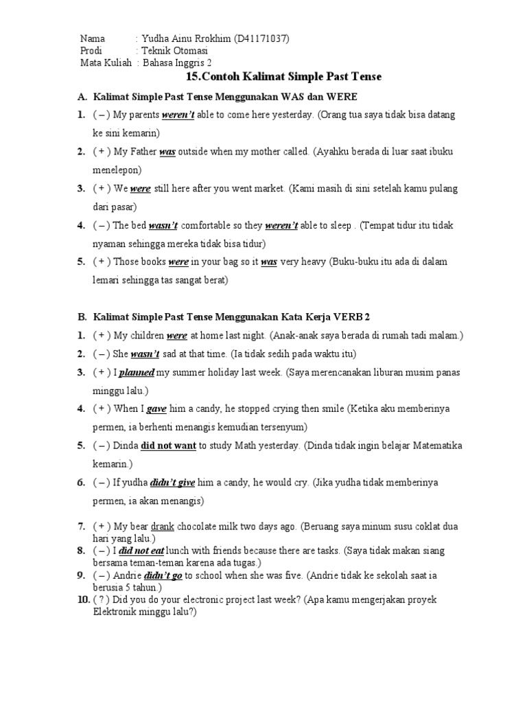 Contoh Kalimat Simple Past Tense | PDF