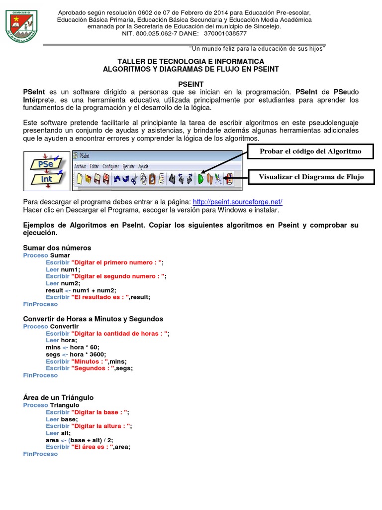 Taller Pseint 9° | Descargar gratis PDF | Programa de computadora | Programación