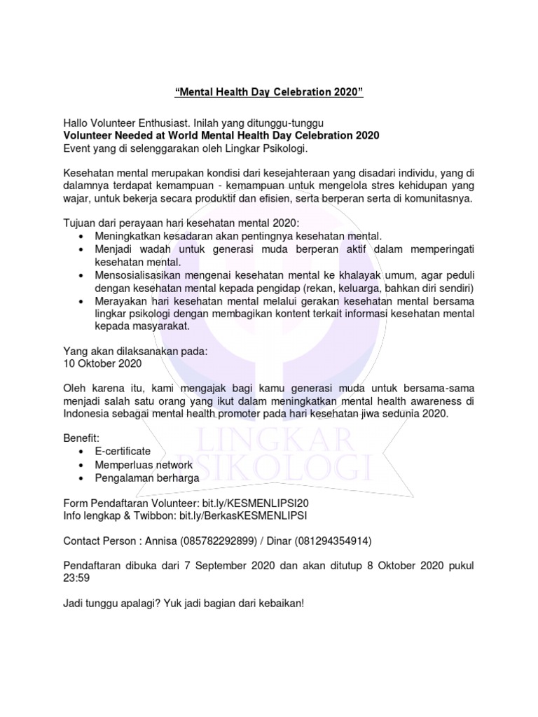 Volunteer Hari Kesehatan Mental 2020 | PDF