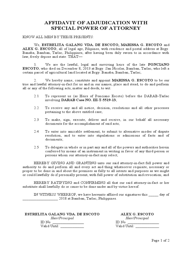 Affidavit of Adjudication With | PDF | Power Of Attorney | Social ...