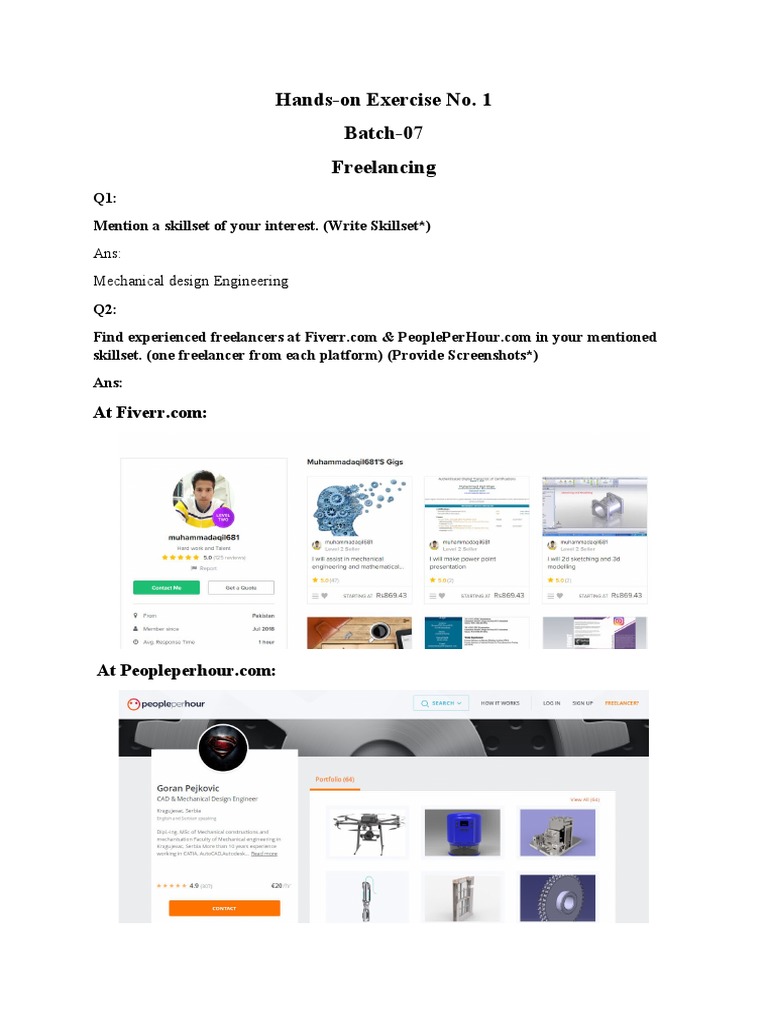 Hands-On Exercise No. 1 Batch-07 Freelancing: Q1: Mention A Skillset of Your Interest. (Write ...