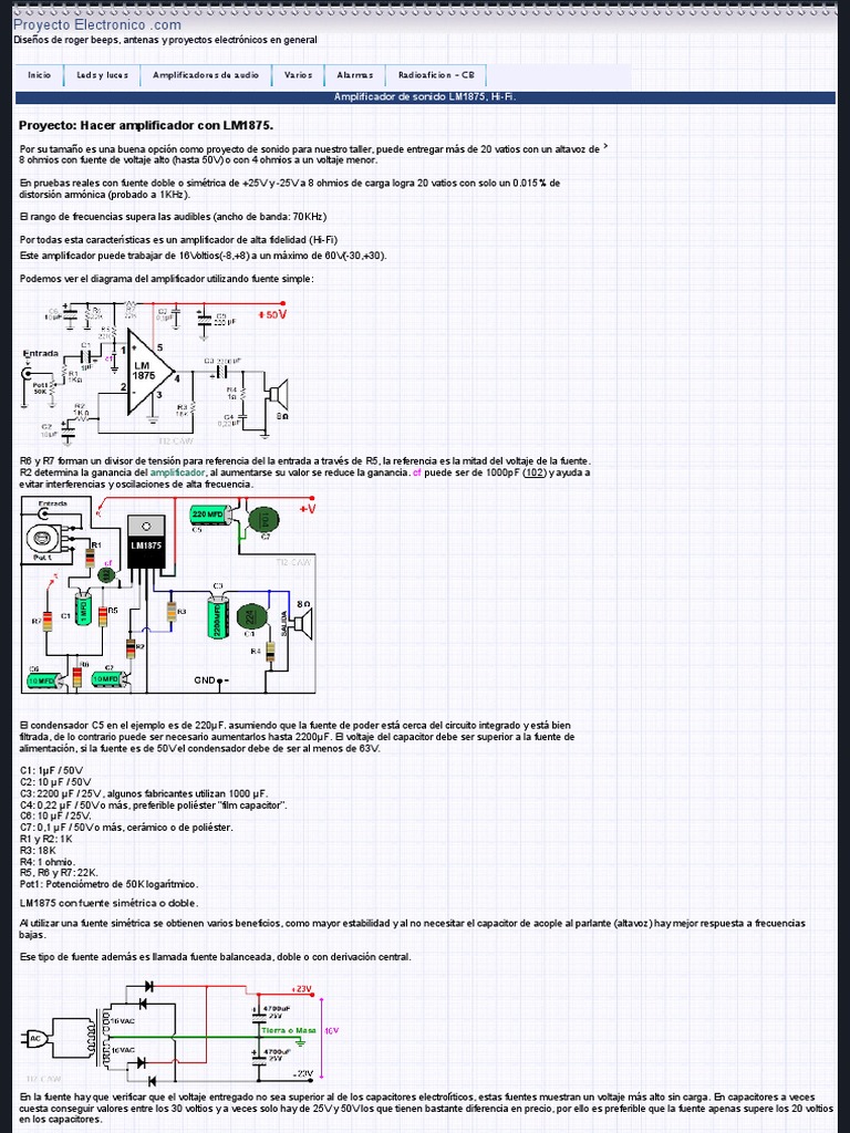 Hacer Amplificador de Audio Con lm1875 - Fuente Simple o Simétrica - Simple o Bridge | PDF ...