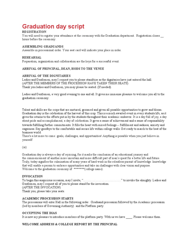 Graduation Day Script | PDF | Ceremonies