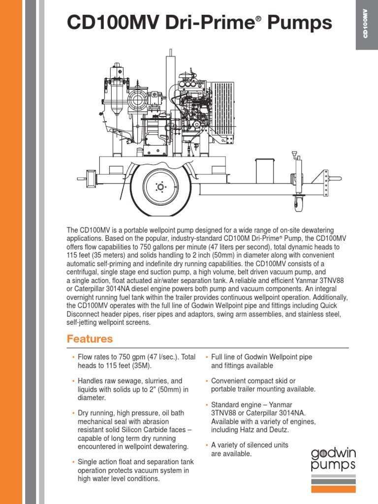 CD100MV Dri-Prime Pumps: Features | PDF | Pump | Pipe (Fluid Conveyance)