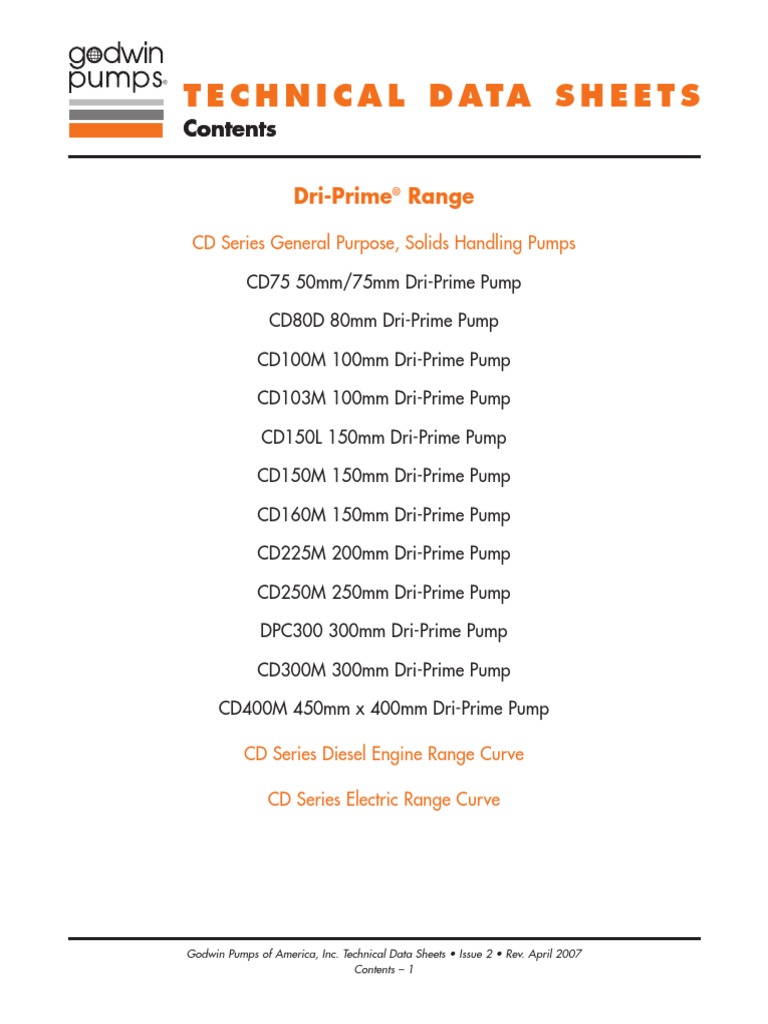 Technical Data Sheets: Dri-Prime Range | PDF | Pump | Chemical Equipment