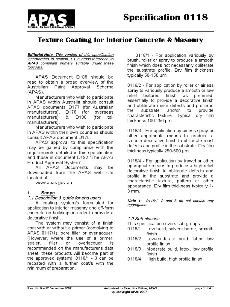 Specification 0118: Texture Coating For Interior Concrete & Masonry ...