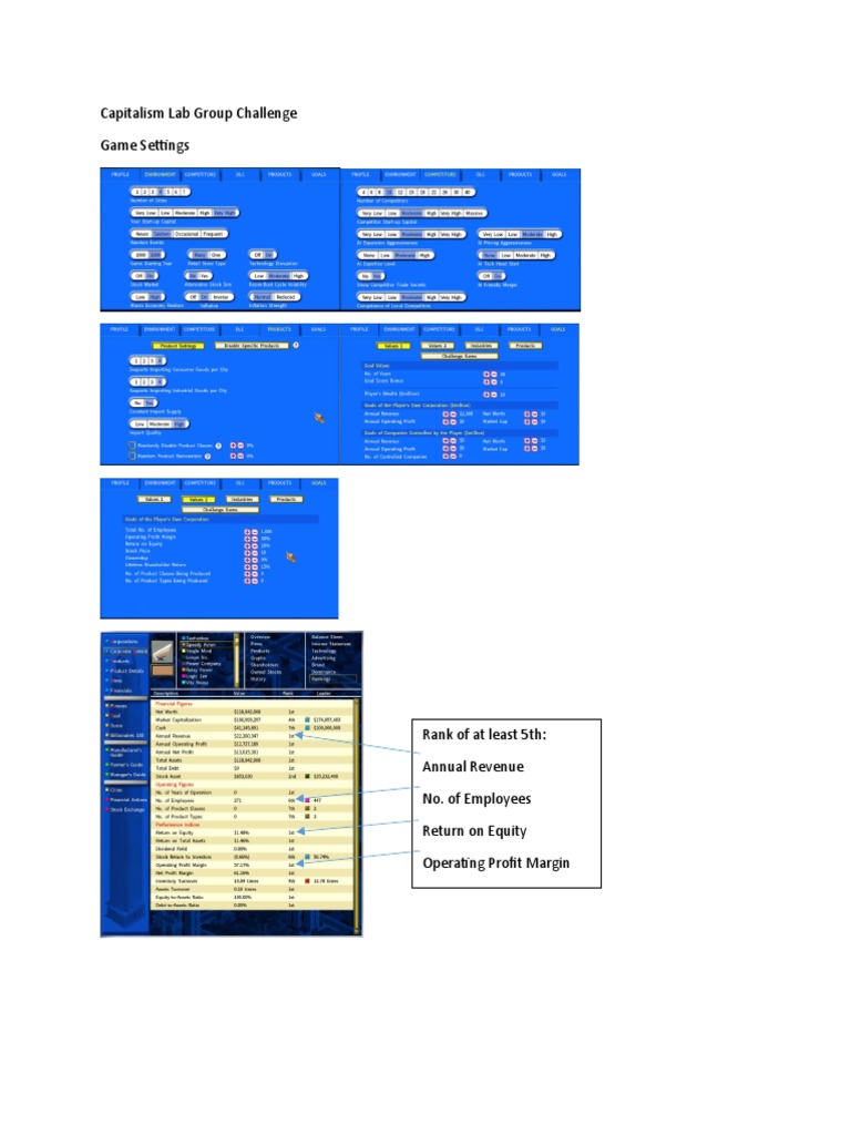 Capitalism Lab Group Challenge Game Settings | PDF