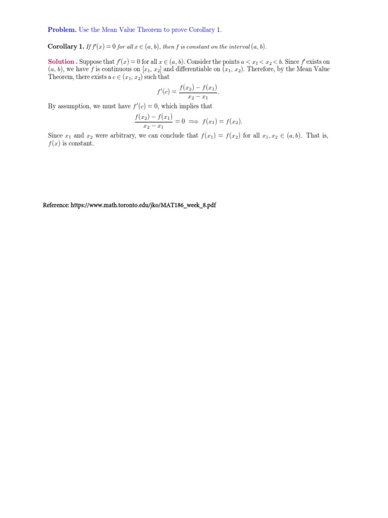 MVT Proof - (HW, Q4, Lecture No. 38) | PDF