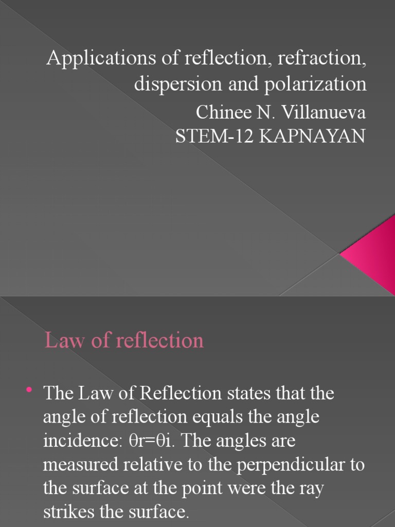 Applications of Reflection, Refraction, Dispersion and | PDF | Science ...