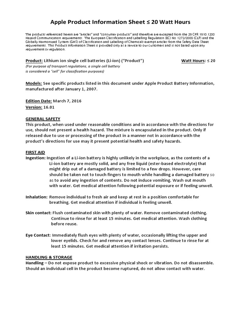 Apple Product Information Sheet 20 Watt Hours | PDF | Nature ...