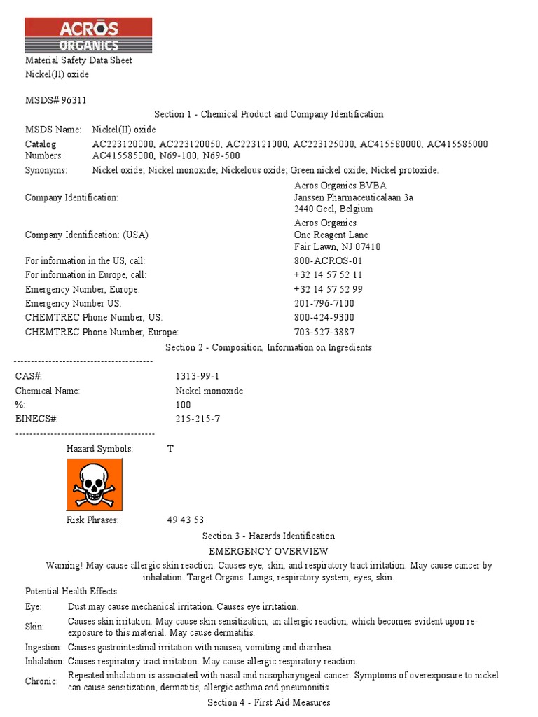 Msds Ni2+ PDF | PDF | Nickel | Personal Protective Equipment