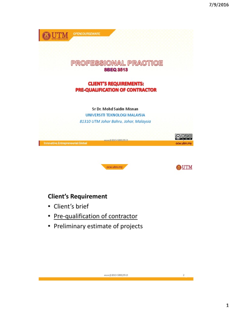 Client Requirement Pre Qualification of Contractor | PDF | Occupational ...