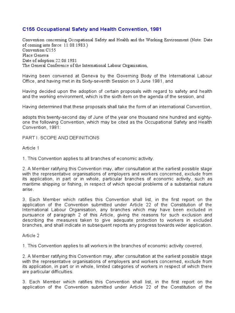 280 - C155 Occupational Safety and Health Convention (1981) | PDF | International Labour ...