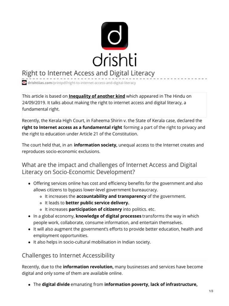 Right To Internet Access and Digital Literacy | PDF | Internet Access ...