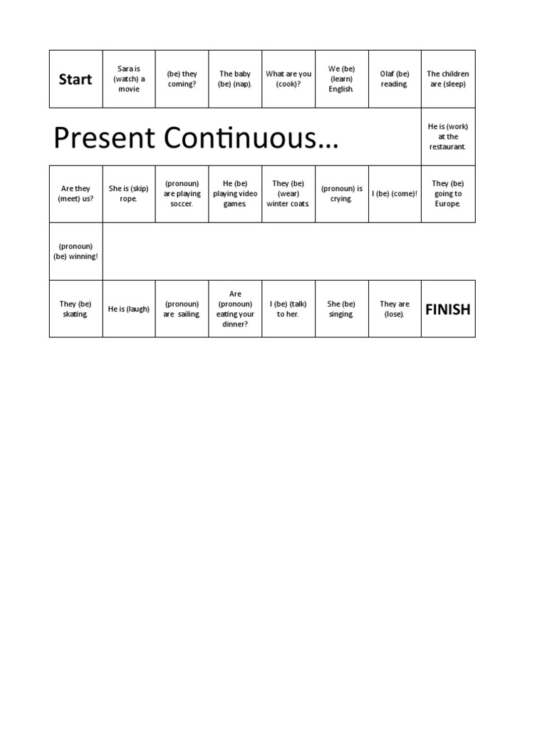 Present Continuous Fun Activities Games Games - 8284 | PDF