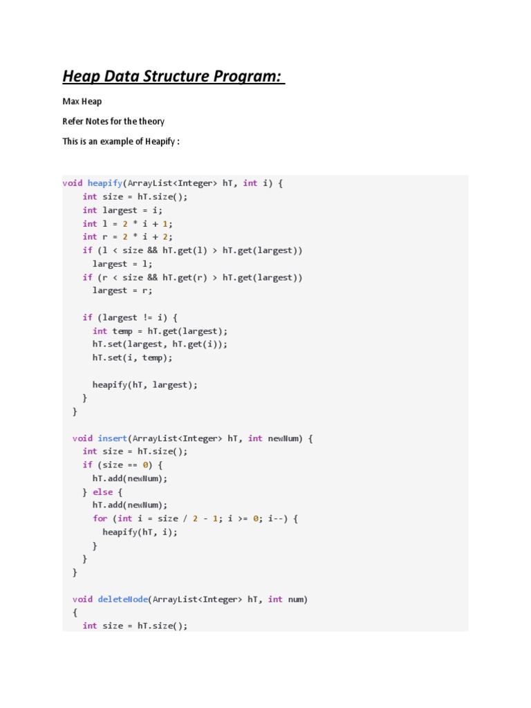 Heap Data Structure Program:: Max Heap Refer Notes For The Theory This ...
