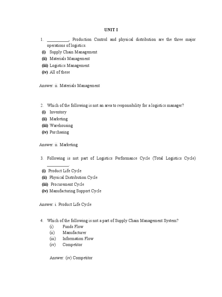 Logistics MCQ | Logistics | Supply Chain Management