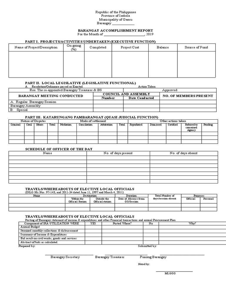 Barangay Accomplishment Report | PDF | Government Information | Government