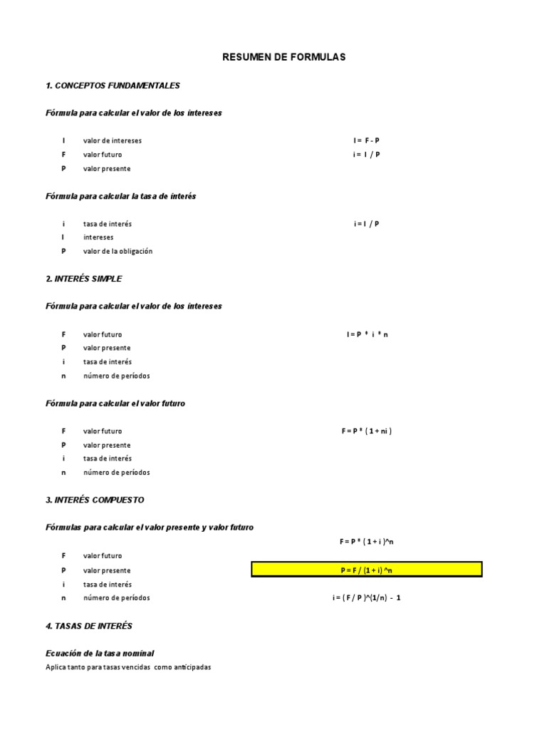 FORMULAS MATEMÁTICAS FINANCIERAS-v26-1 | PDF | Degradado | Interés