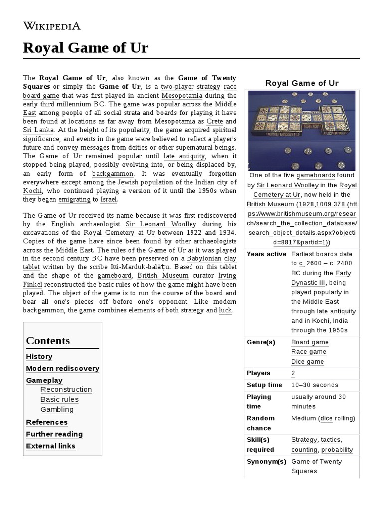 Royal Game of Ur: Squares or Simply The Game of Ur, Is A Two-Player ...