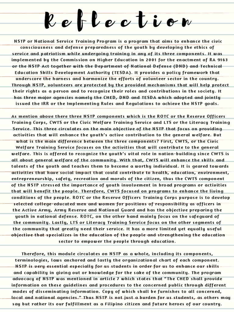 Module 1 - Reflection (NSTP) | Download Free PDF | Reserve Officers' Training Corps | Policy