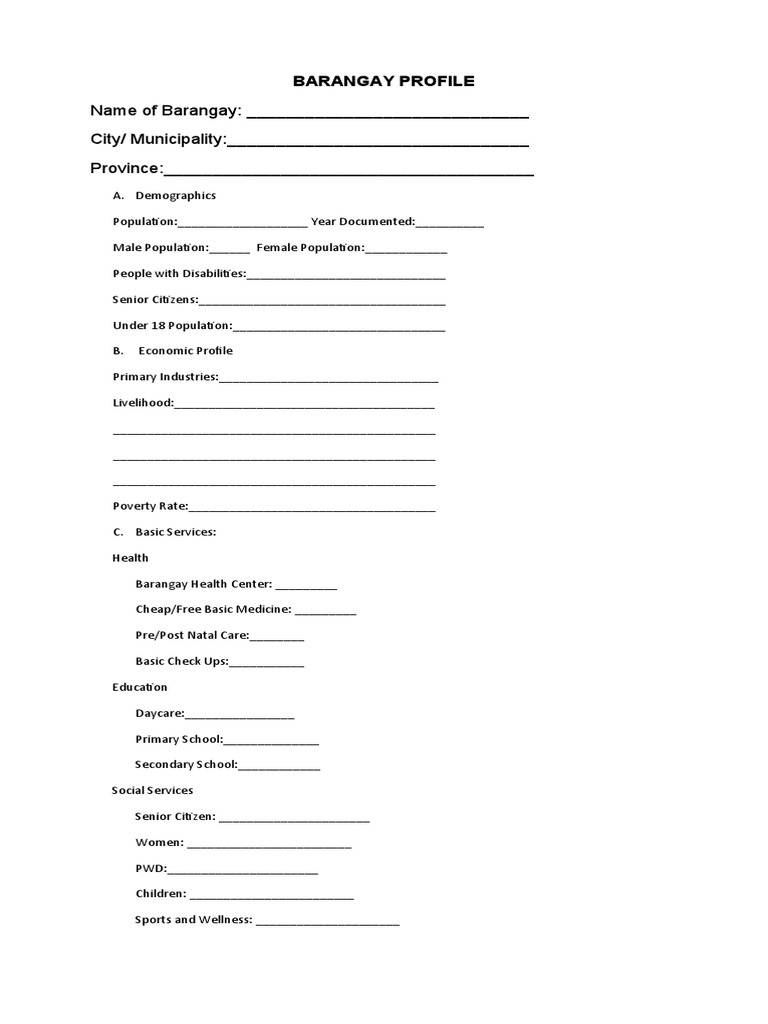 Barangay Profile Template Guide | PDF | Policy