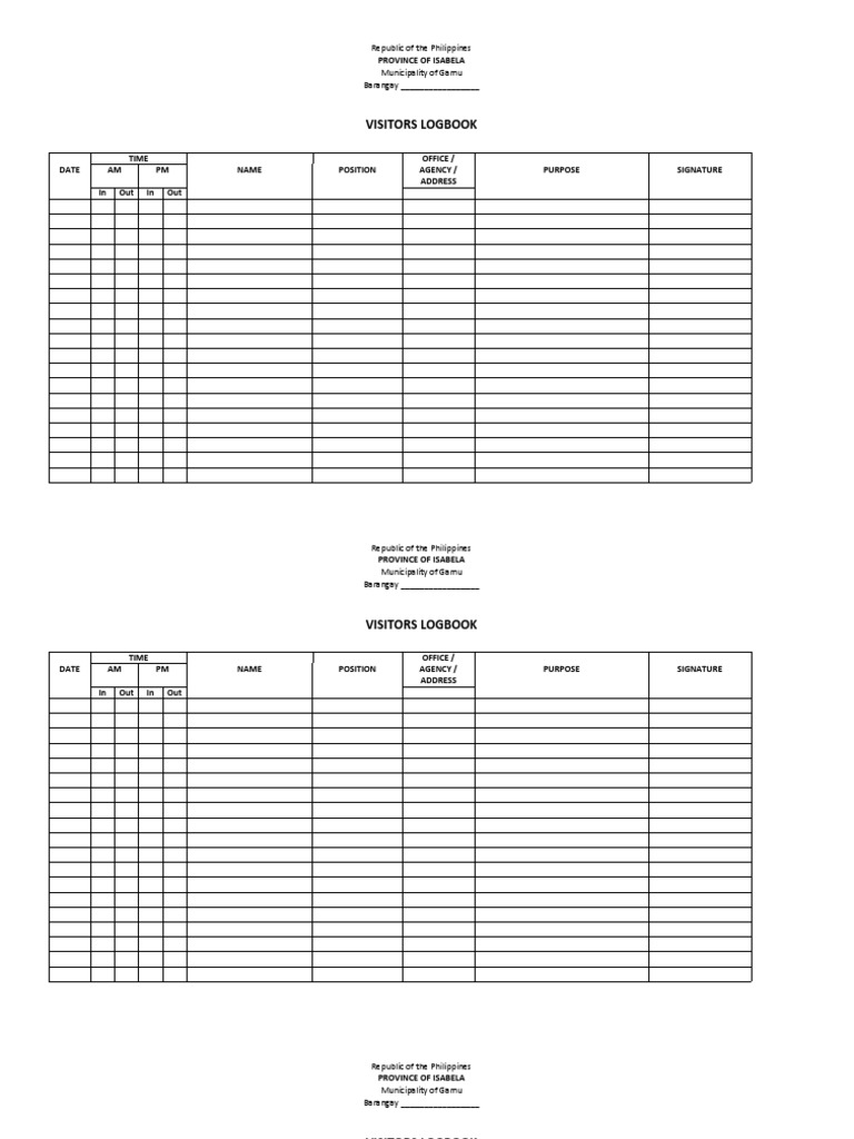 Barangay Visitor Logbook | PDF
