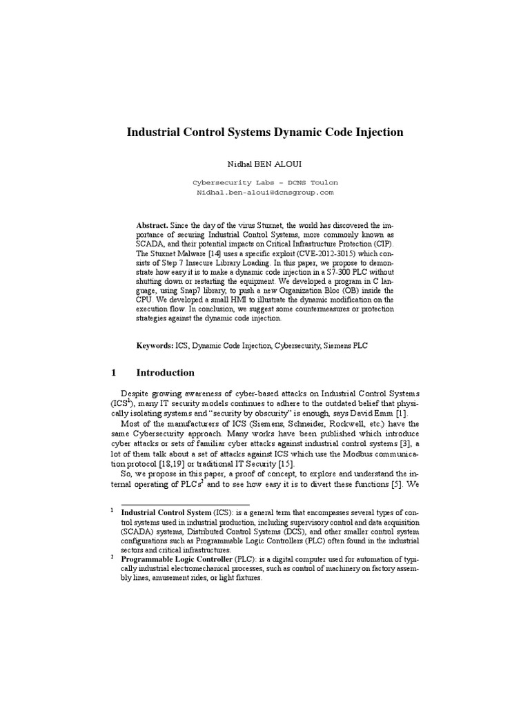 Grehack 2015 - Paper - Industrial Control Systems Dynamic Code Injection | PDF | Programmable ...