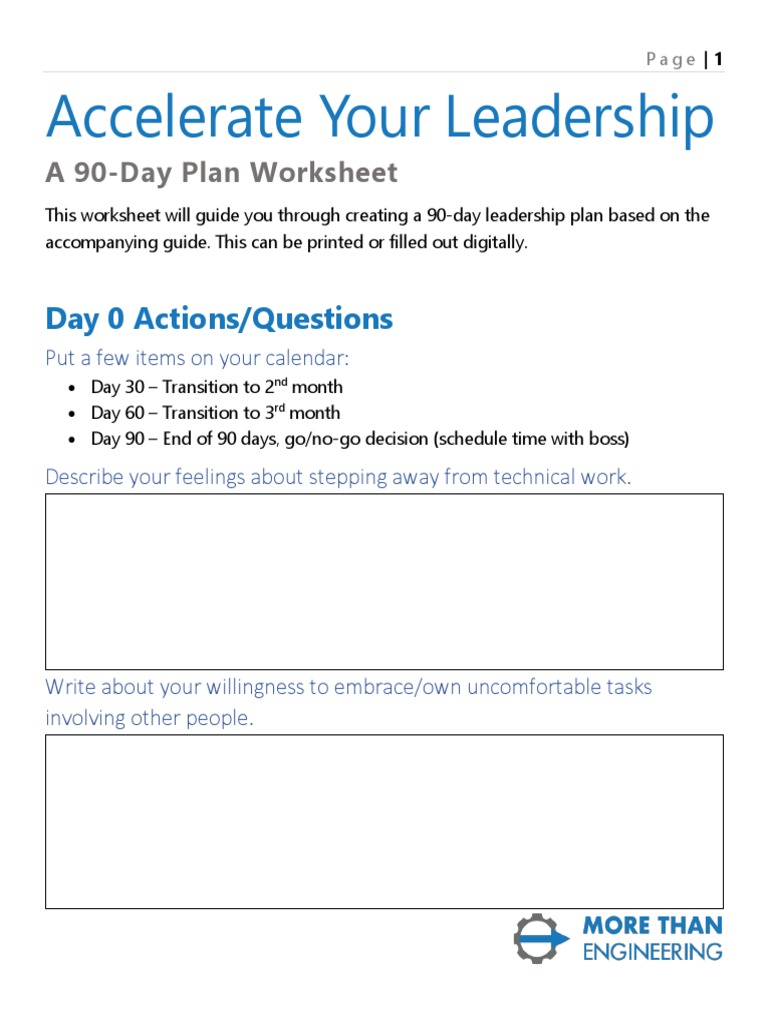 Accelerate Your Leadership - 90 Day Plan Worksheet | PDF | Leadership ...