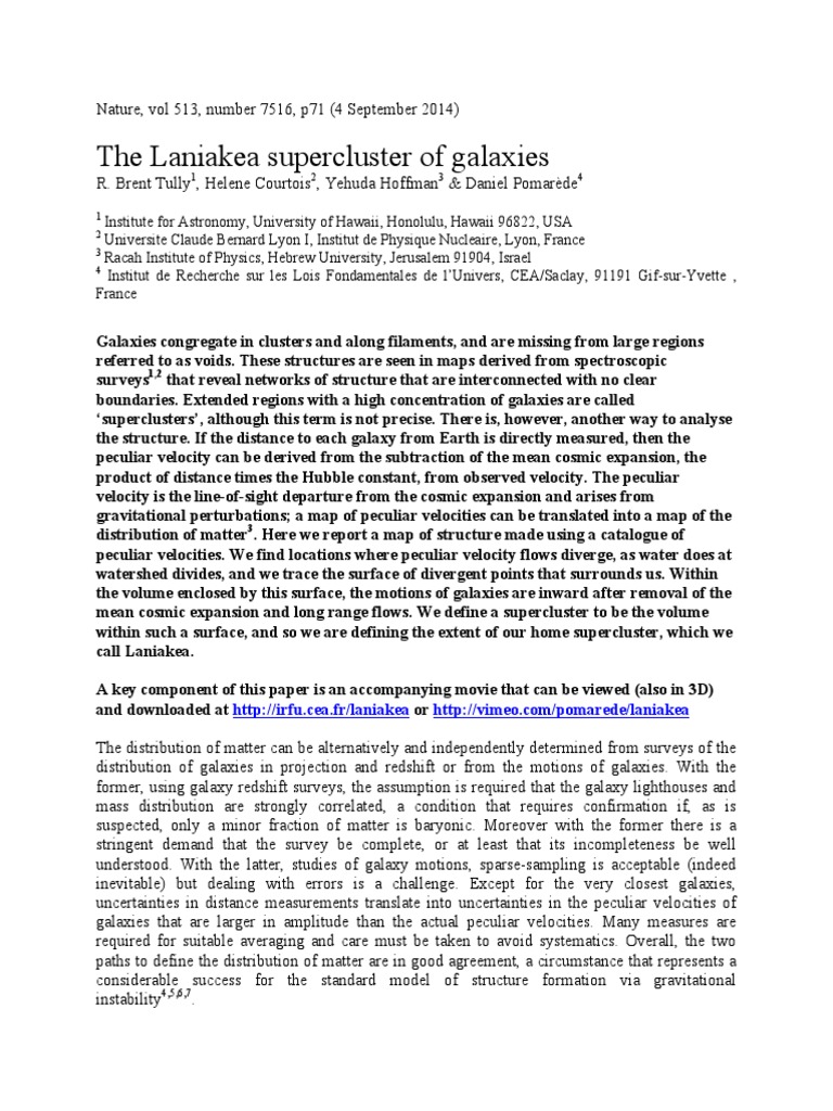 The Laniakea Supercluster of Galaxies | PDF | Milky Way | Cosmology
