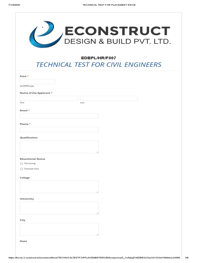 Civil Engineering Placement Test 2020 | PDF | Autodesk Revit | Concrete