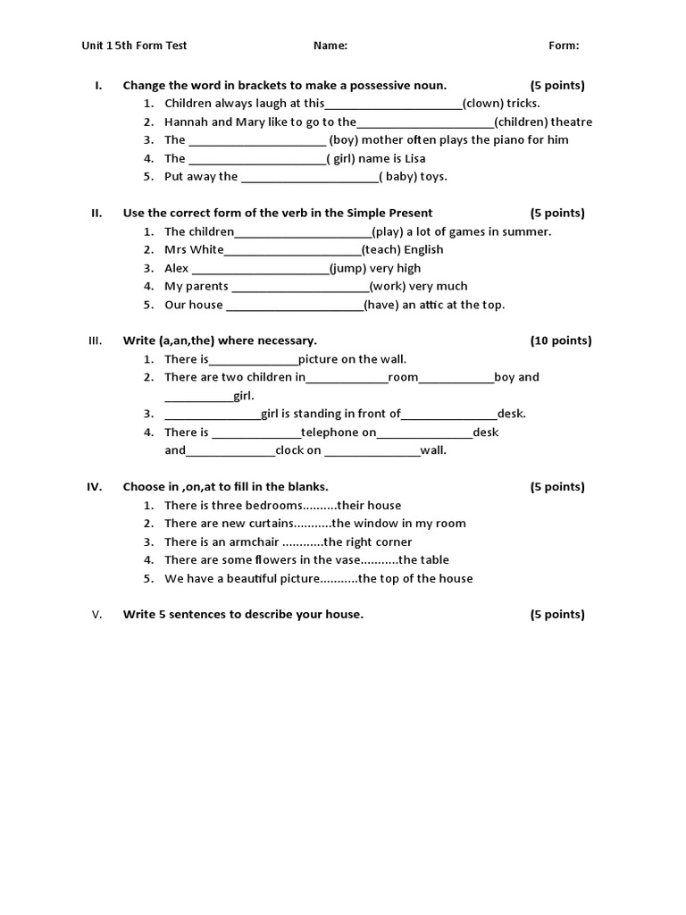 Unit 1 Test 5th Form | PDF | Language Arts & Discipline | Teaching ...