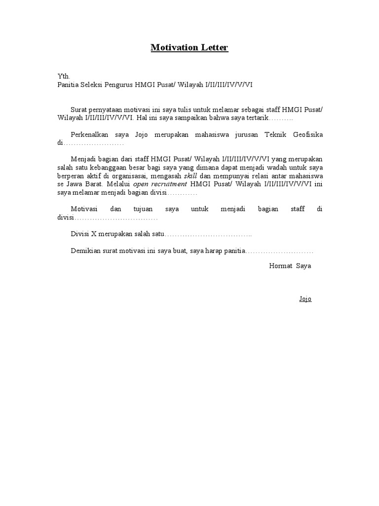 Contoh Motivation Letter | PDF