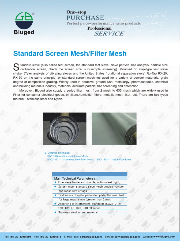 Standard Screen and Filter Mesh Solutions | PDF