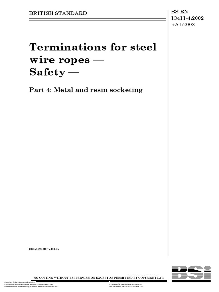 Termination For Steel Wire Ropes-Safety - Metal and Resin Socketing BS ...