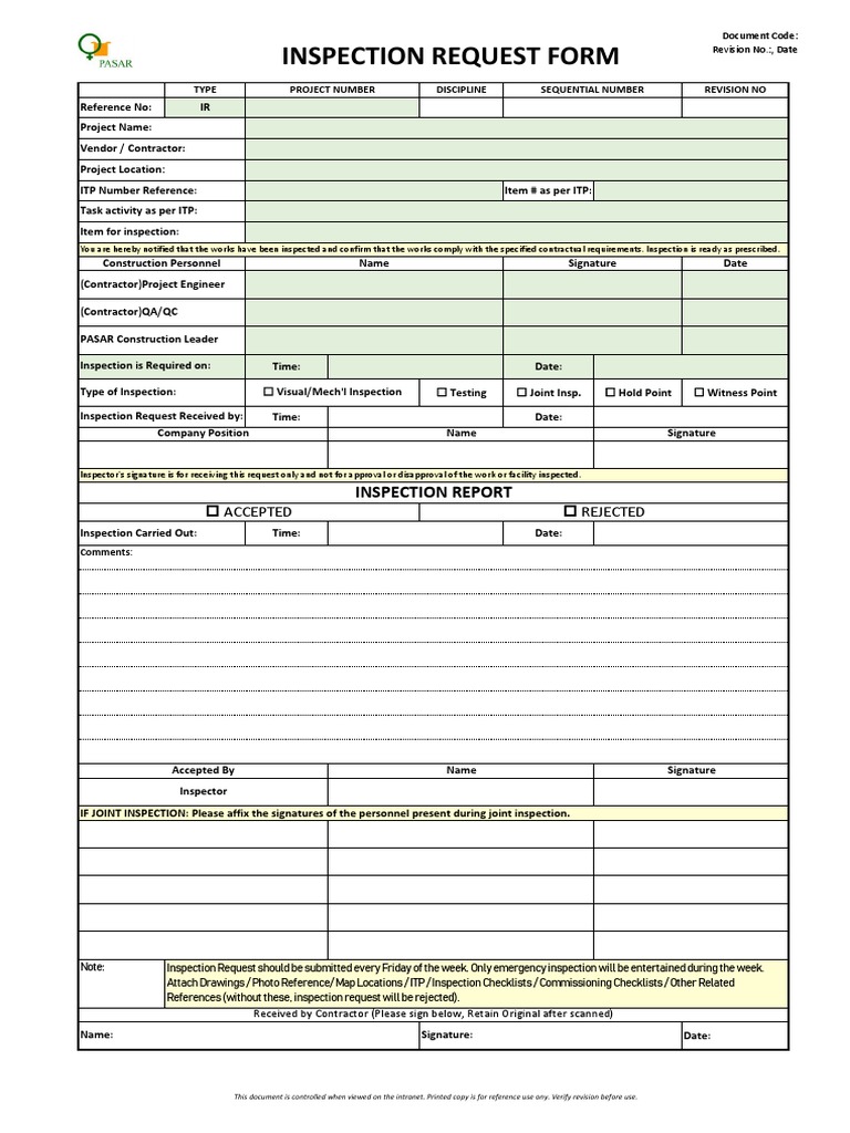 Inspection Request Form | PDF | Business