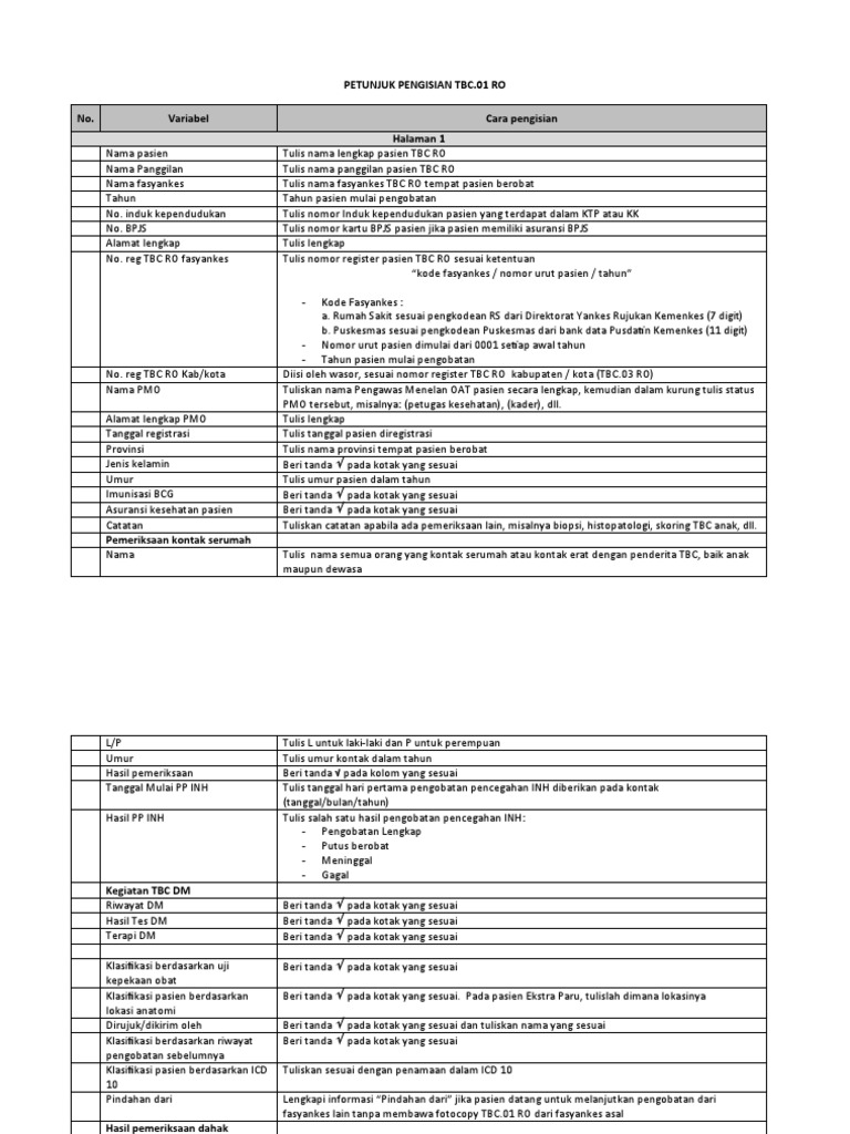 Panduan Pengisian Formulir TBC.01 RO | PDF