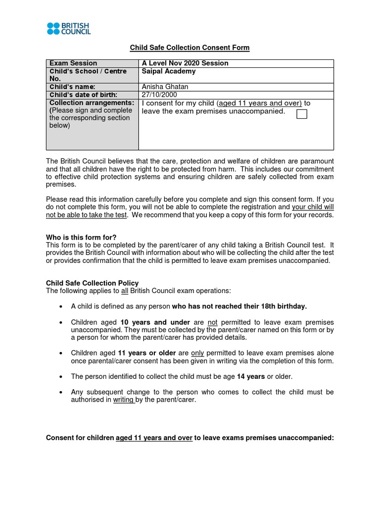 Child Safe Collection Consent Form | PDF | Child Protection | Identity ...