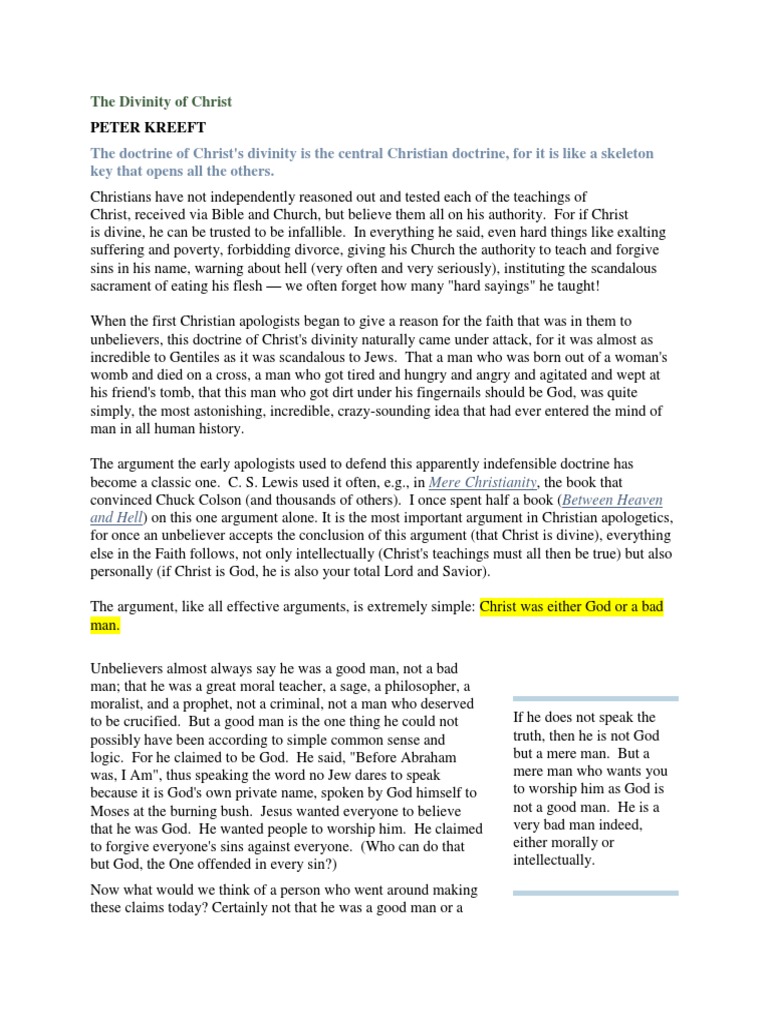 Divinity of Christ-Article For Reading CHRISTOLGY | PDF | Jesus | God