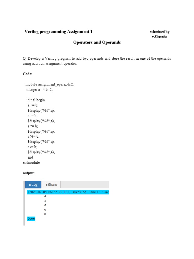 Verilog Programming Assignment 1 Pdf Computer Programming Arithmetic 3145