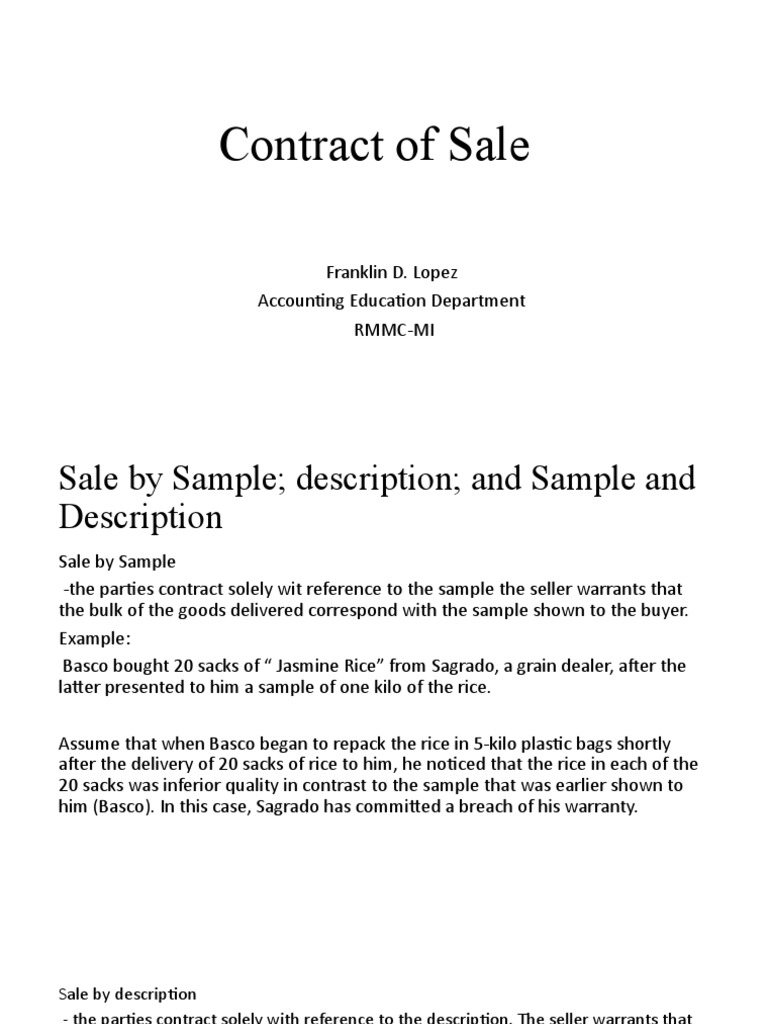 Sale by Sample and Description Explained | PDF