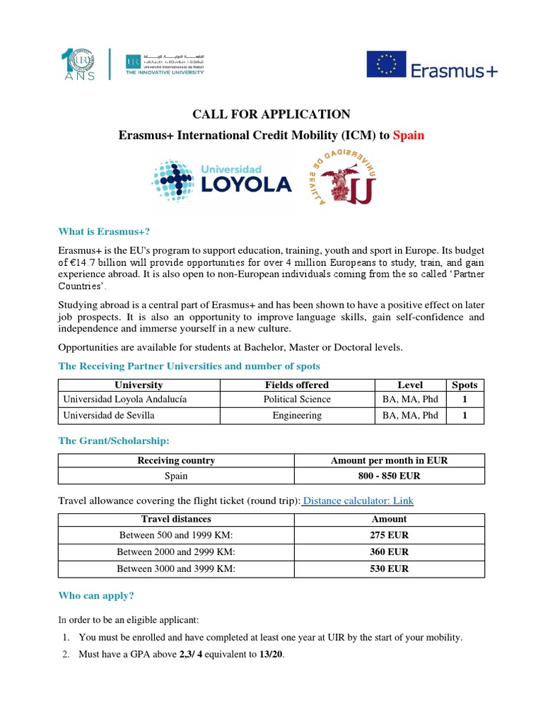 Call For Application Erasmus+ International Credit Mobility (ICM) To ...