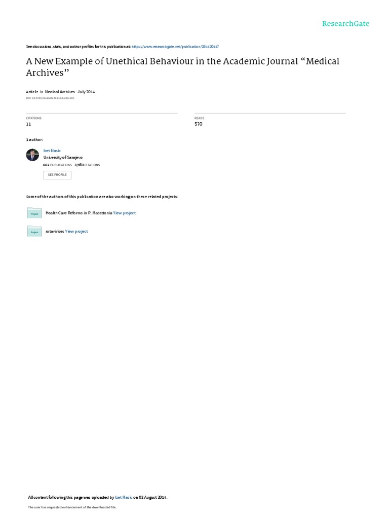 A New Example of Unethical Behaviour in The Academic Journal "Medical ...