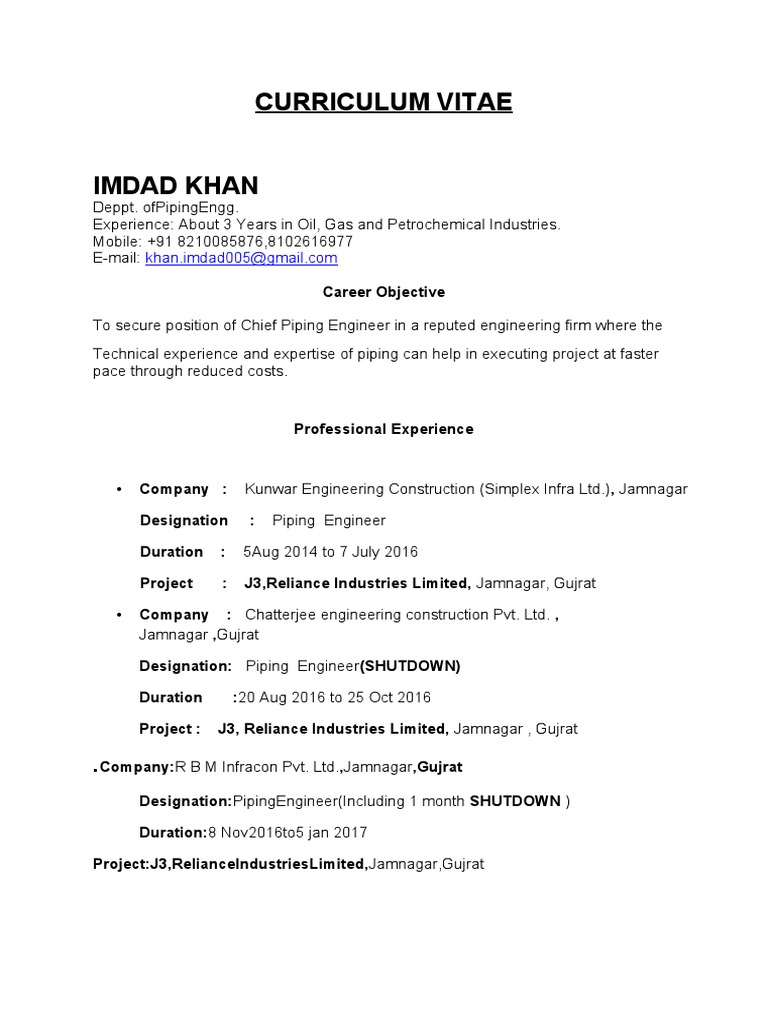 Imdad Khan CV Execution2 | PDF | Steel | Nature