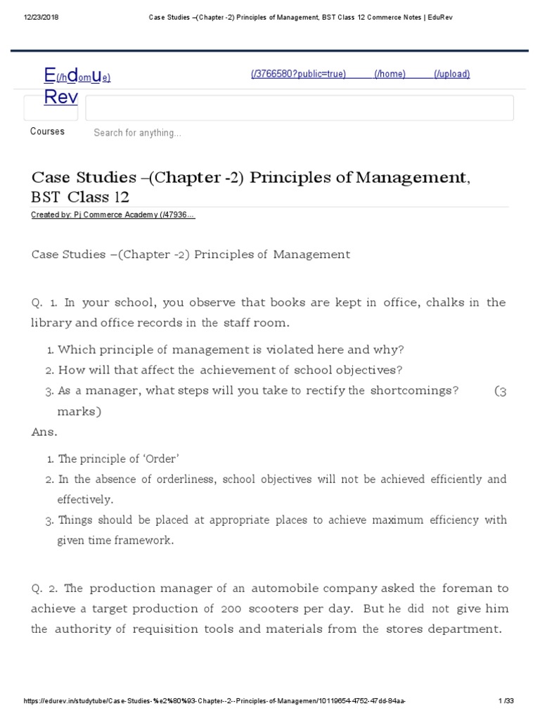 Case Studies - (Chapter - 2) Principles of Management, BST Class 12 ... Case Studies - (Chapter - 2) Principles of Management, BST Class 12 ...